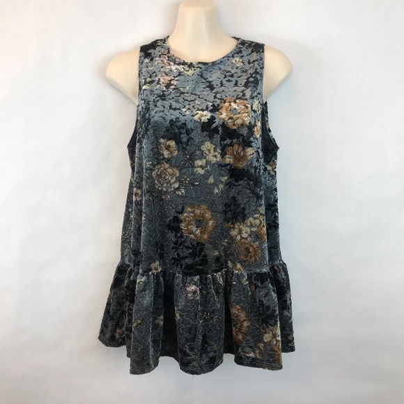 Ginger G | Tops | Ginger G Flora Crushed Velvet Peplum Tank | Poshmark